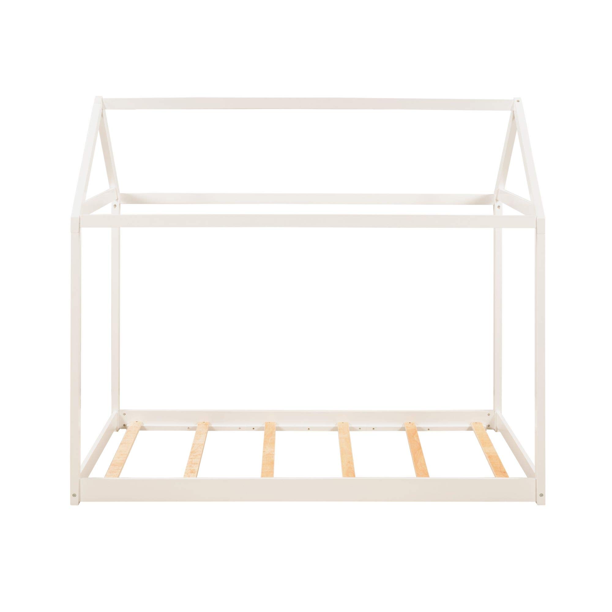 Twin Size House Bed, Wooden Daybed, Floor Bed for Toddlers, Teens, Girls, Boys, Kids House Bed Frame Can Be Decorated (White)