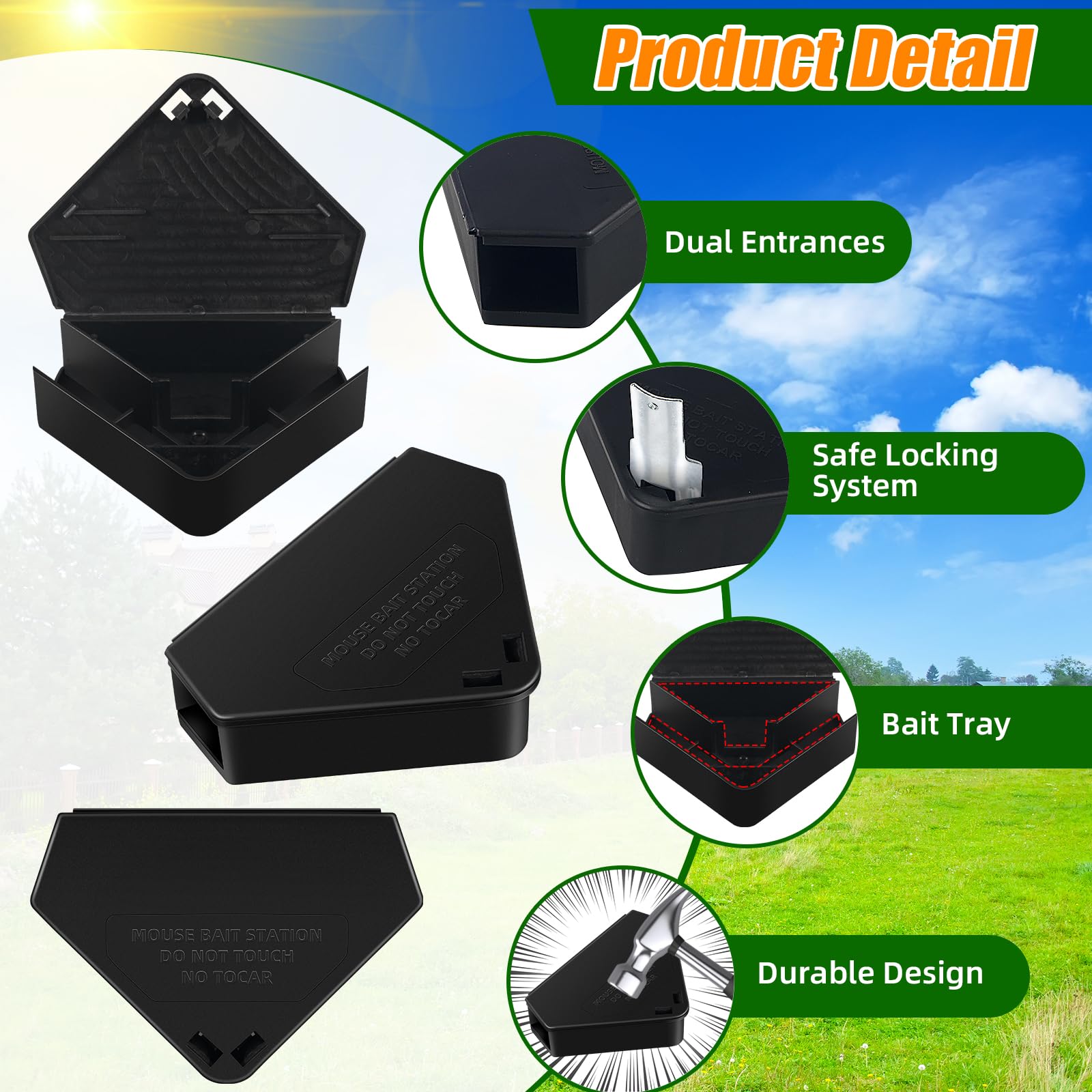 Mouse Bait Station with Key,8 Pcs Rat Bait Station Mouse Poisoning Bait Blocks Reusable Small Bait Boxes for Mice Rodent Indoor & Outdoor,Bait Not Included,Green