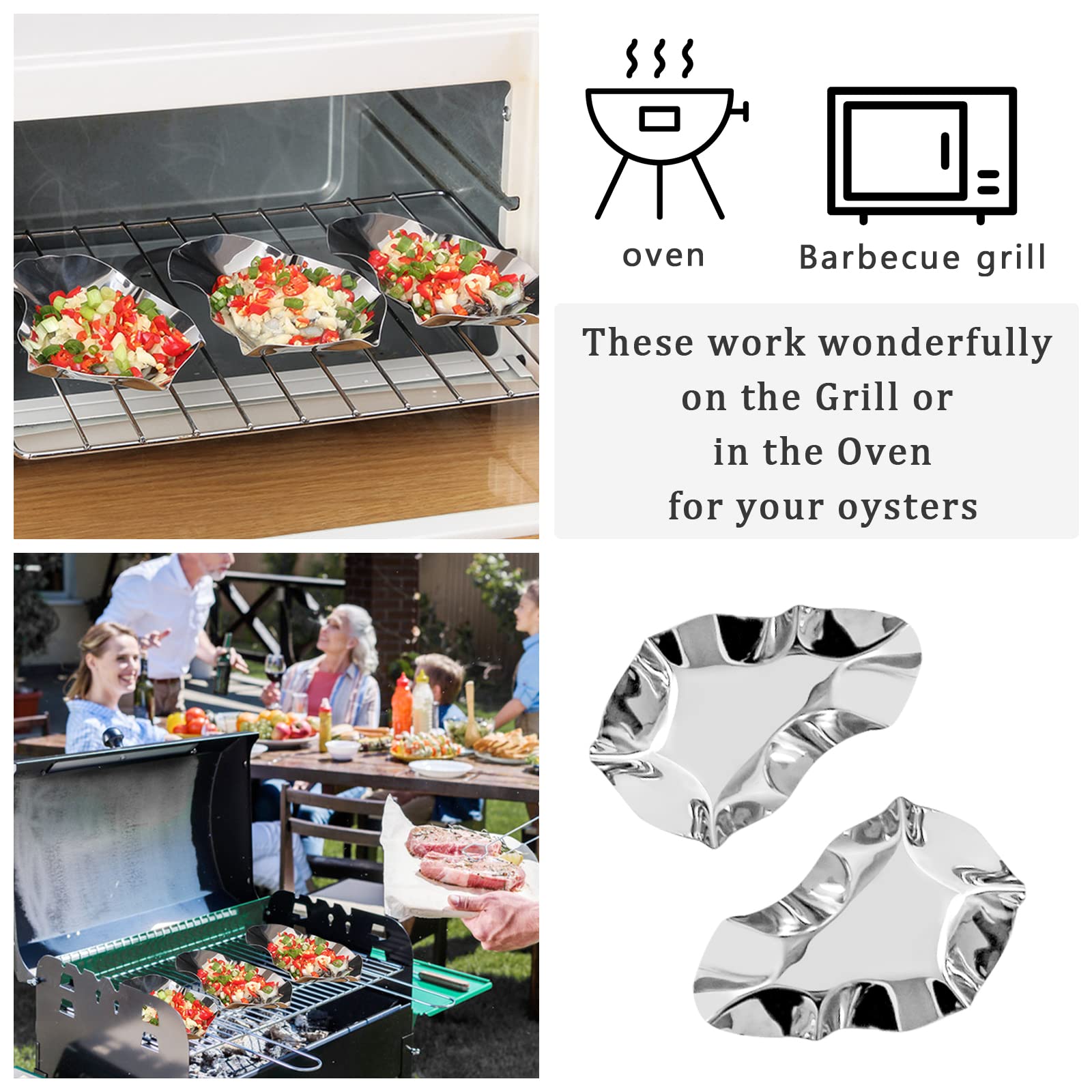 Rrtizan Oyster Shells,12 Pcs Set Oyster Shells with Kitchen Tongs, Oyster Shells for Cooking, Perfect for Grilled Seafood Sauce Tray Stainless Steel Reusable