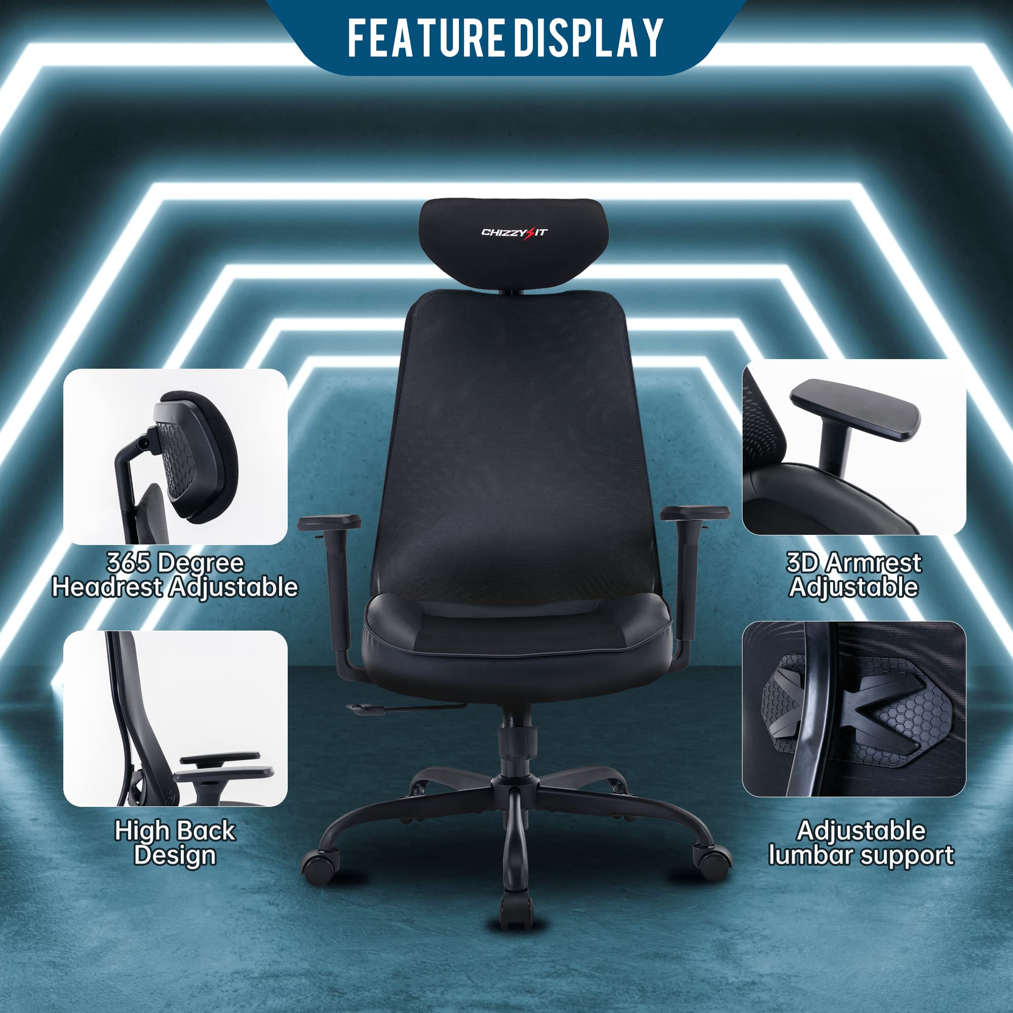 Ergonomic Gaming Chair,High Back Computer Chair Mesh Gaming Chair with Adjustable Headrest and Lumbar Support Home Office Chair 3D Armrest 400lbs