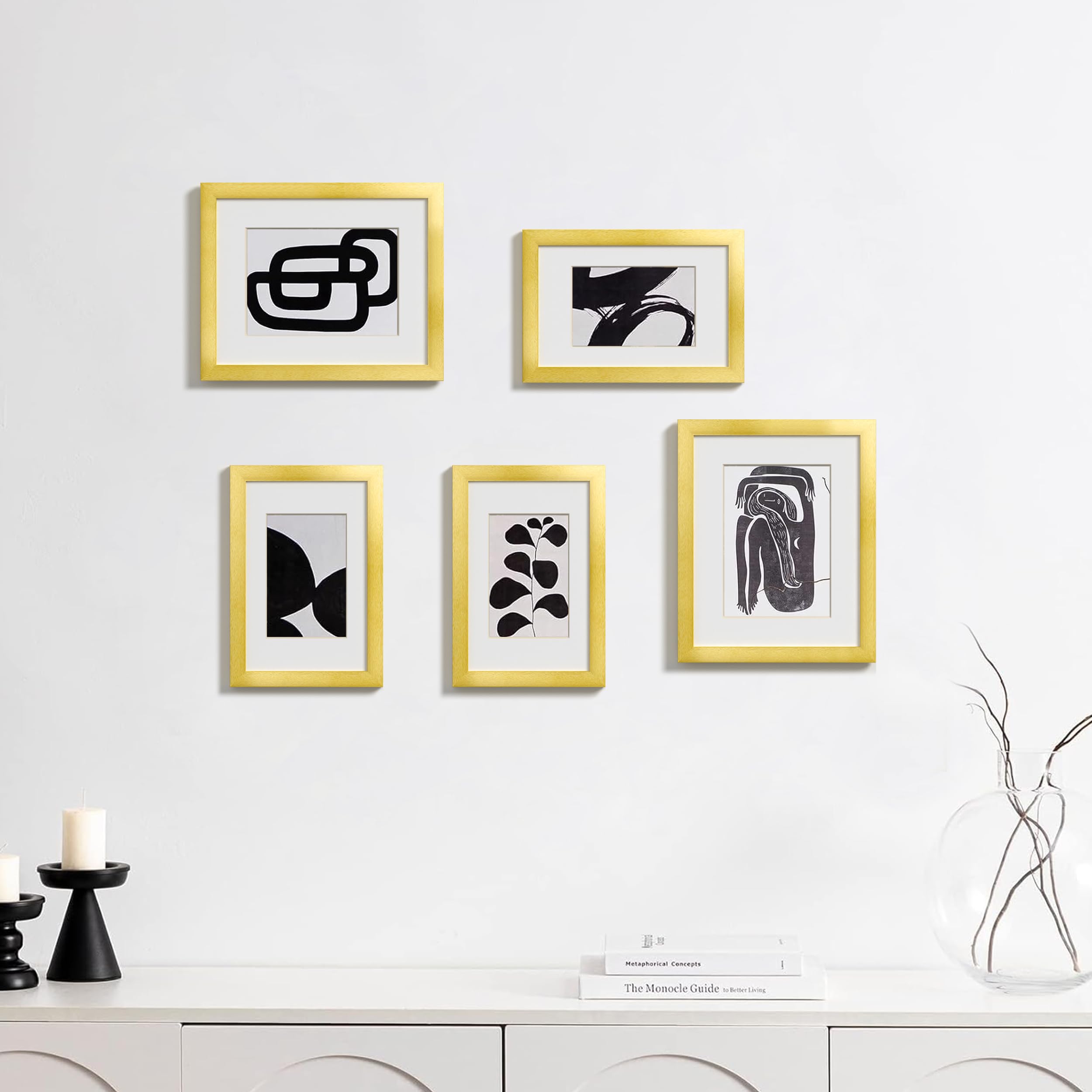 eletecpro 11x14 Picture Frames Set of 5, Gallery wall frame Display 8x10 Photo with Mat or 11x14 without Mat, Picture Frame Collage Wall Decor for Wall Mounting, Gold