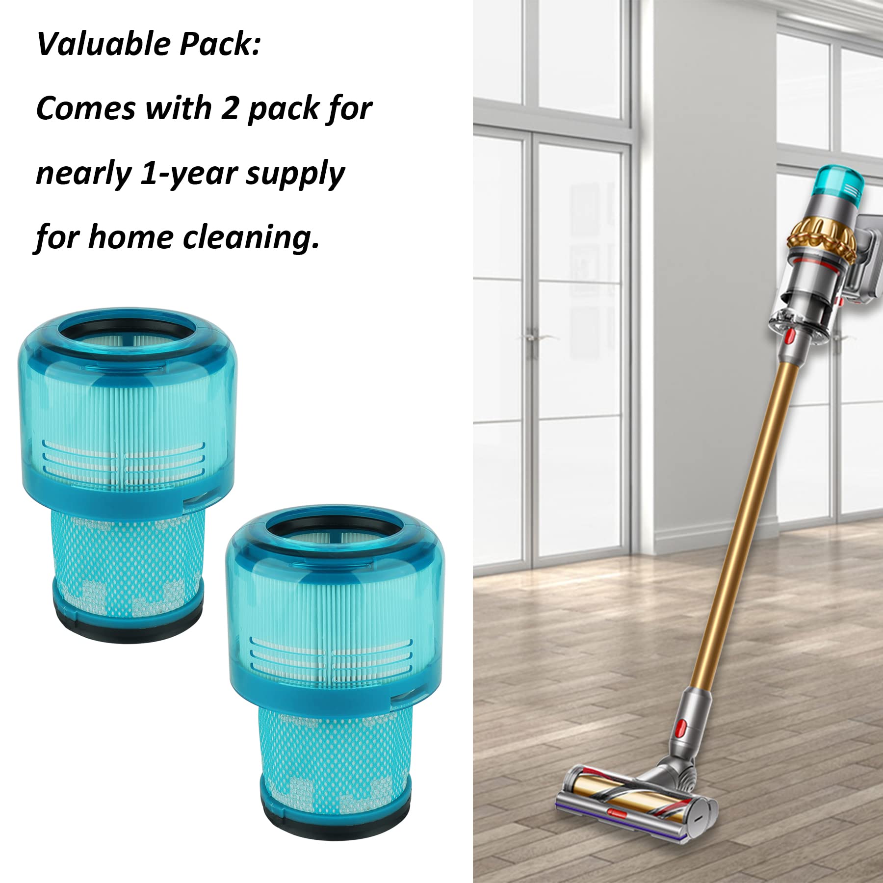 Filter Replacements for Dyson V15 Filters Compatible with Dyson V15 Detect,Detect+,V11 Torque Drive,V11 Animal Vacuum Cleaner,Blue,2-Pack