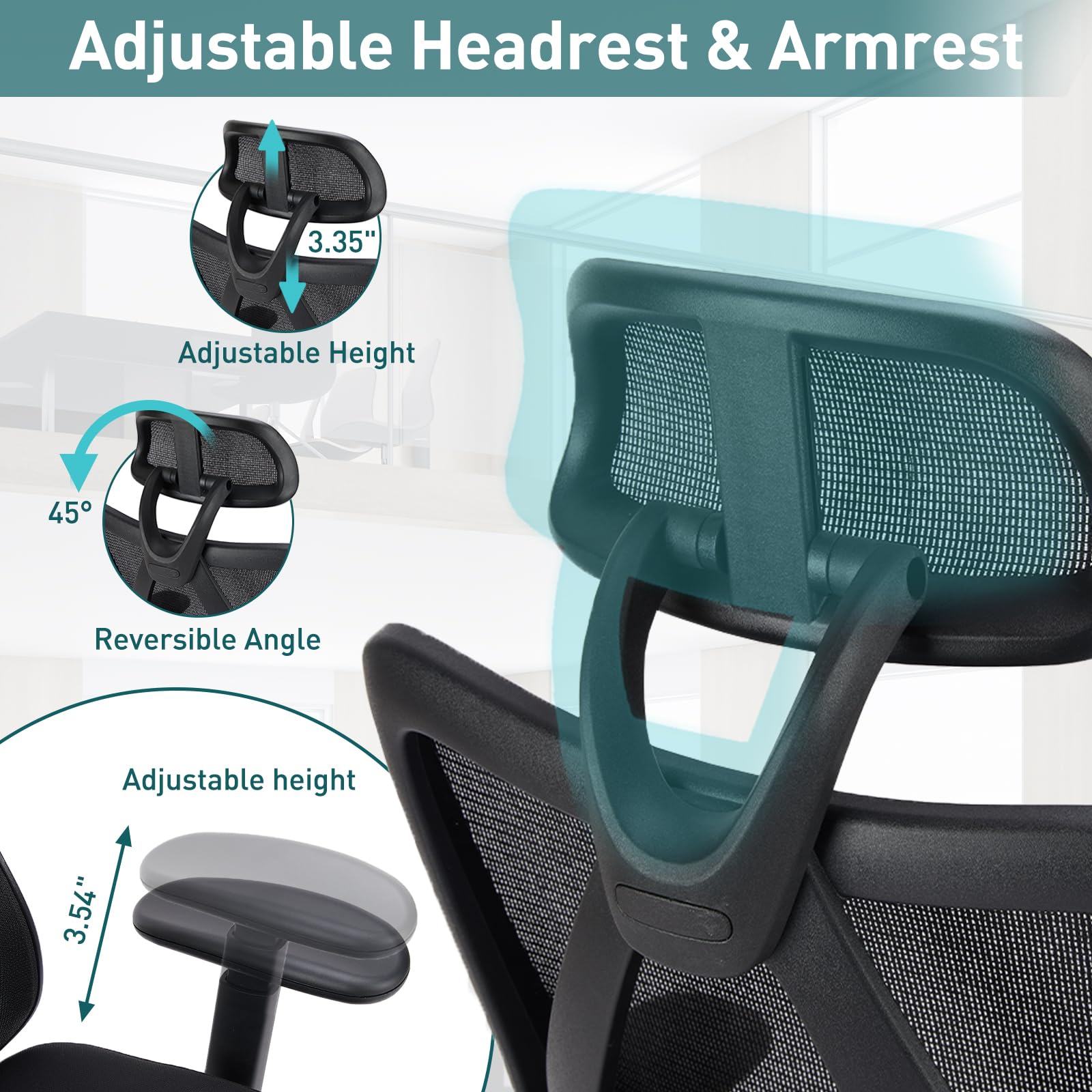 Ergonomic Office Chair - Executive High Back Desk Chair with 2D Flip-up Armrests, Height Adjustable Gaming Chair with Lumbar Support, Adjustable Headrest, 360°Swivel Mesh Task Chair with Tilt Function