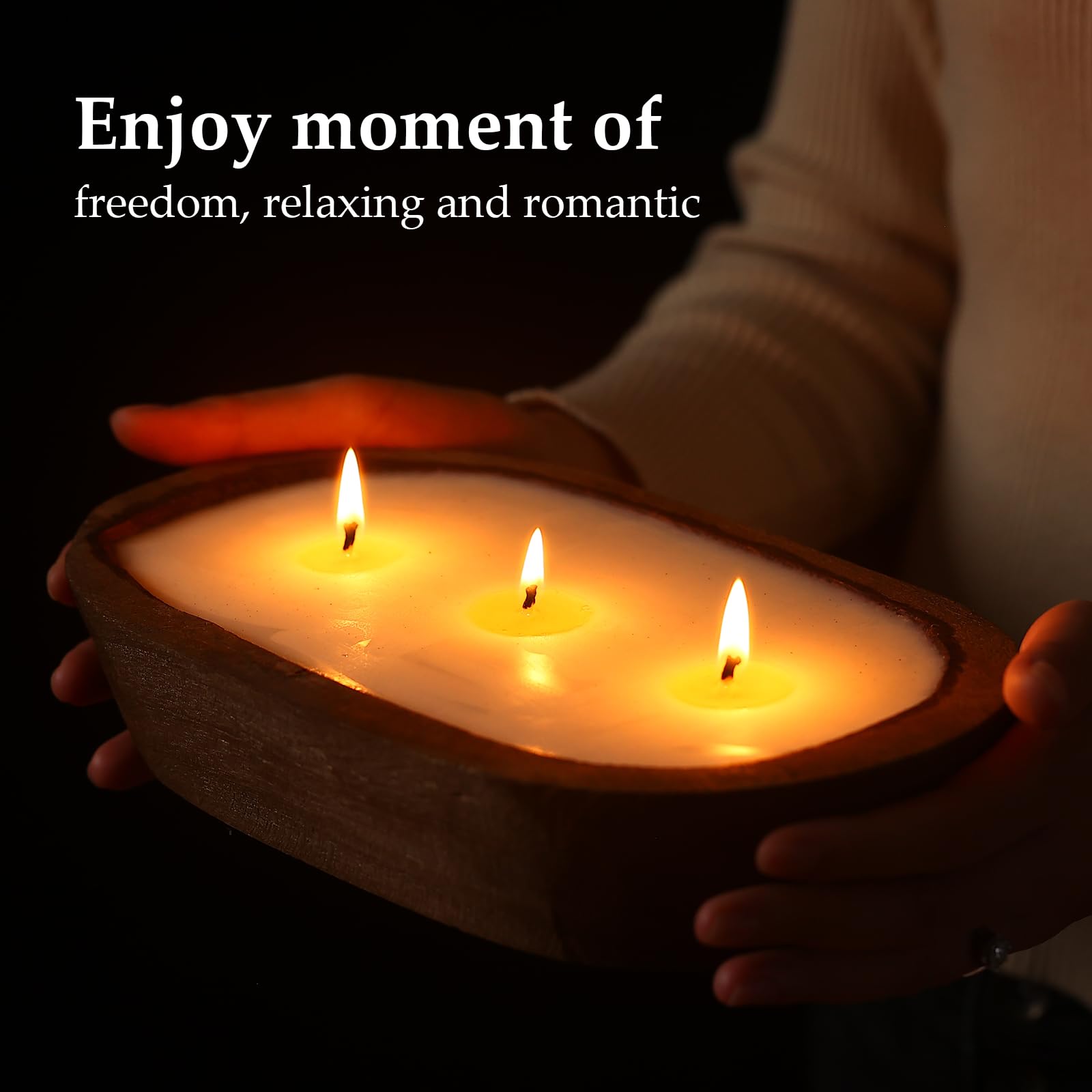 Scented Candles for Home, SEVEYEE Vanilla Candle 3wicks 12oz, Large Wooden Bowl Candles for Women,Girl Birthday Gift