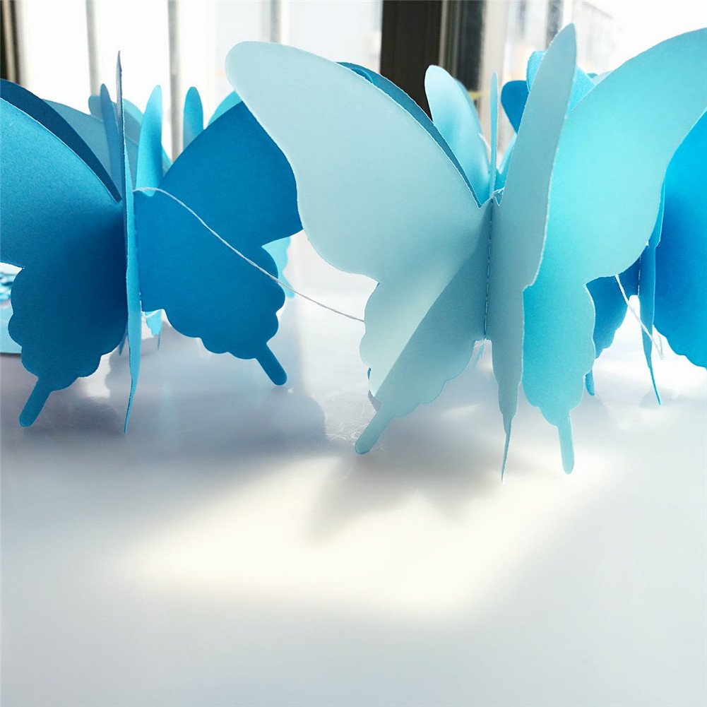 zilue Butterfly Banner Decorative Paper Garland for Wedding Baby Shower Birthday Theme Decor 110 Inches Long Pack of 2 Pieces Blue