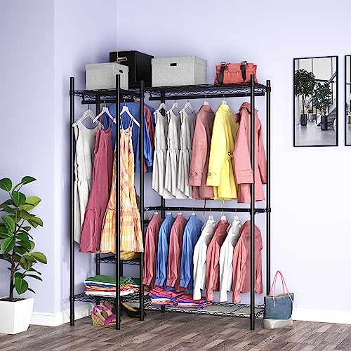 Serxis Garment Rack Heavy Duty Clothes Rack for Hanging Clothes,Metal Garment Rack,Freestanding Clothing Rack,Adjustable Custom Closet Rack,54" L x 13.8" W x 75.8" H, Max Load 750LBS,Black