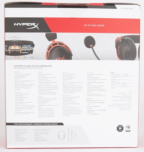 HyperX Cloud Alpha Wireless - Gaming Headset for PC, 300-hour battery life, DTS Headphone:X Spatial Audio, Memory foam, Dual Chamber Drivers, Noise-canceling mic, Durable aluminum frame,Red