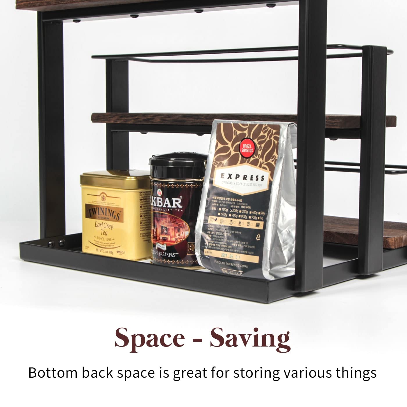 J JACKCUBE DESIGN Coffee Syrup Organizer Rack, Rustic Wood and Metal Wire, 3-Tier 12 Bottles Compartment Display Holder Coffee Station Bar Accessory for Syrup, Wine, Dressing(Black) - MK815A