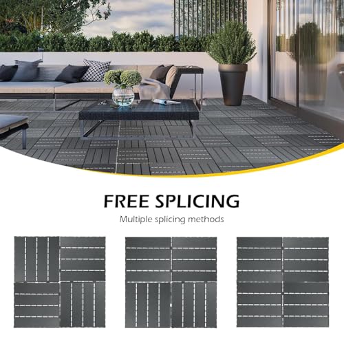 Plastic Interlocking Patio Deck Tiles 44 PCS Plastic Assembled Floor Outdoor Balcony Terrace Floor Garden Buckle Non-Slip Imitation Wood Floor (Gray)