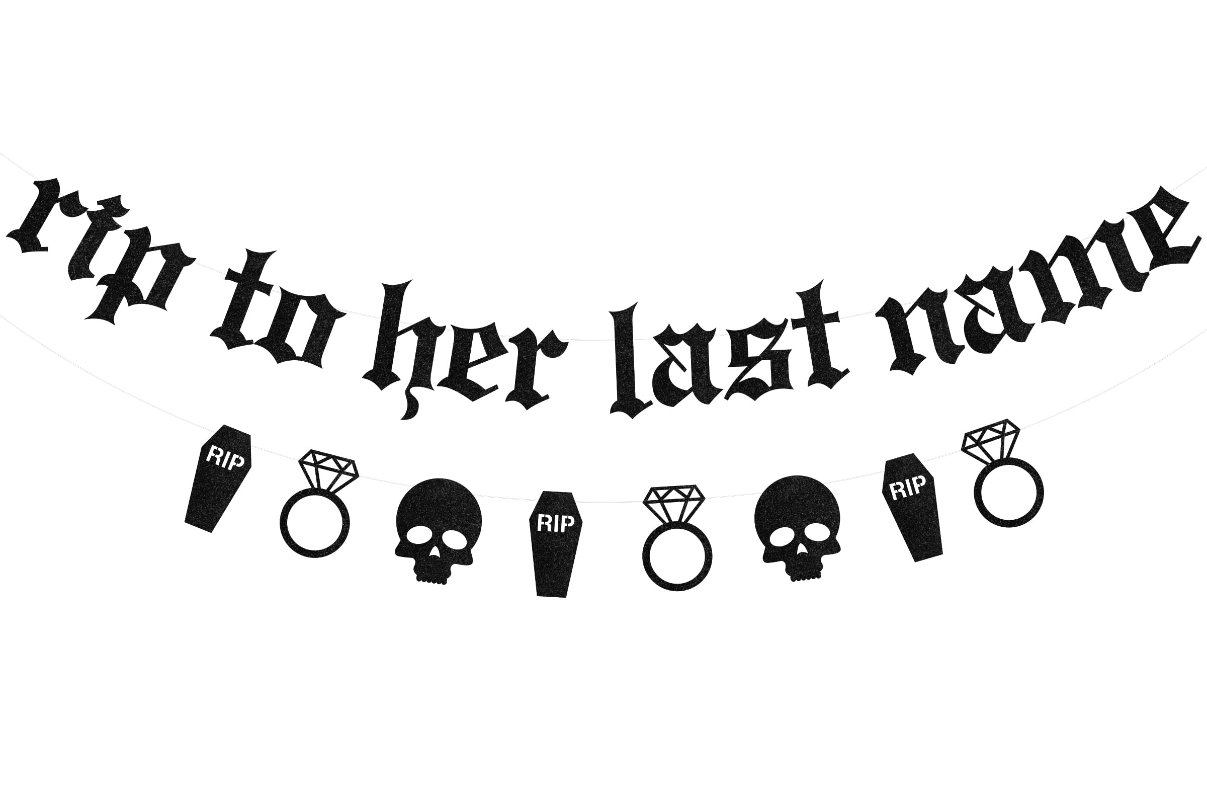 Sursurprise Gothic Bachelorette Party Decorations, Rip to Her Last Name Banner, Old English Emo Bridal Shower Engagement Wedding Party Supplies