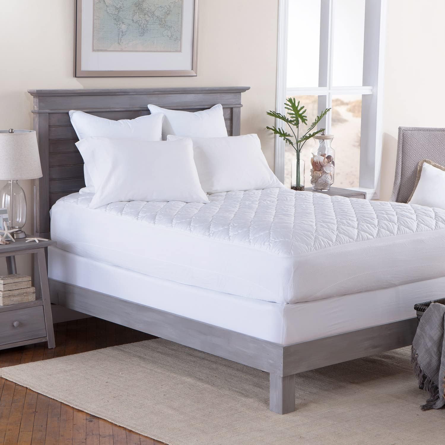 Tommy Bahama 400TC Triple Protection Waterproof Mattress Pad (White, King)