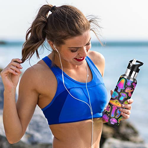Oarencol Colorful Mushrooms Water Bottle Rainbow Star Stainless Steel Vacuum Insulated with Straw Lid 20 Oz
