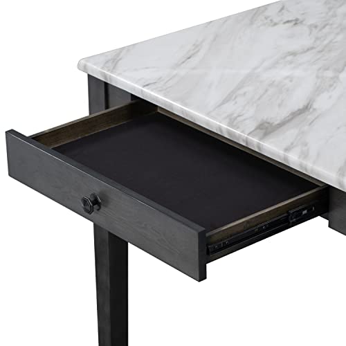 YUNLife 7-Piece Kitchen Dining 6, Faux Marble Rectangular Table with PU-Leather Chairs & 2 Drawers for Living Room, Breakfast Nook, Dinette Furniture Sets, Black59.7βx34.5βx30β