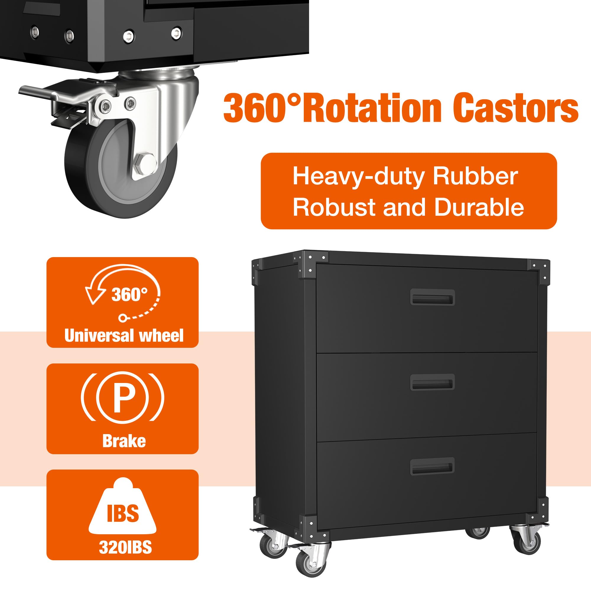 SUXXAN Garage Storage Cabinet, Tool Cabinets for Garage, 2 Door Tool Cabinet on Wheels, Locking Steel Storage Cabinet with 2 Adjustable Shelves for Garage, School, Warehouse,Assembly Require(Black)