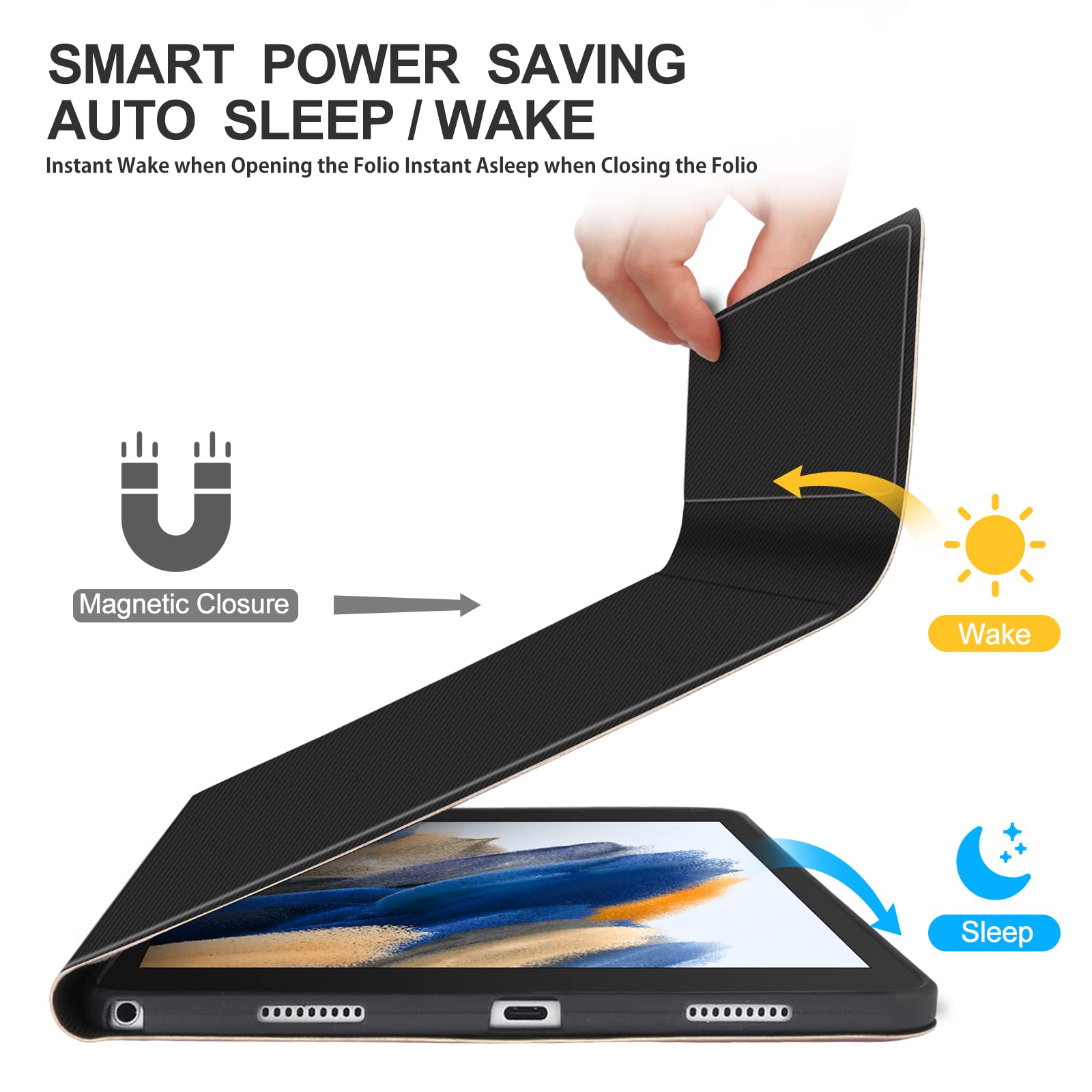 KVAGO Backlit Keyboard Case for Samsung Galaxy Tab A8 10.5 2022-7 Colors Backlight - Smart Folio Case with Detachable Wireless Keyboard for Galaxy Tab A8 10.5" SM-X200/X205/X207, Black