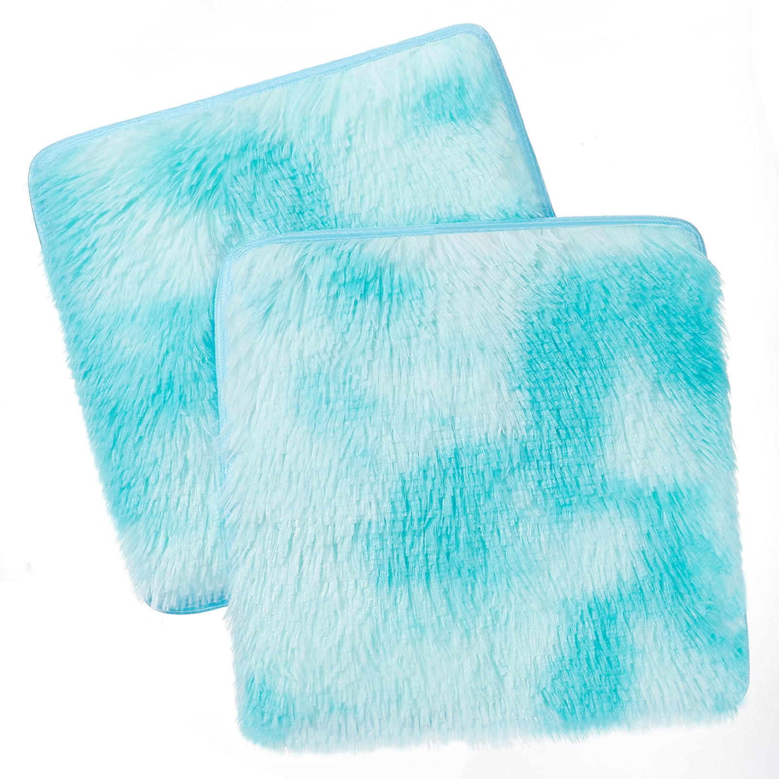 School Locker Rugs, Tie-dye 12 Inch Square Locker Decorations for Girls, Fluffy Faux Fur Area Carpet with Anti-Slip Layer for Middle School Locker Decor Aesthetic Nail Photography (Lake Blue, 2 Pcs)