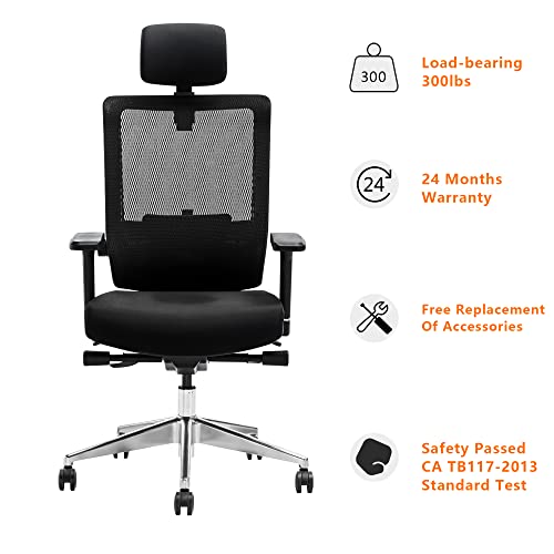 Ergonomic Office Chair,Computer Chair High Back Desk Chair with 3D Lumbar Support, Computer Chair for heavy people, Comfortable Office Desk Chair with 4D Adjustable Armrest, Black