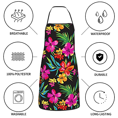 MuMuYun Hawaiian Colorful Flower Kitchen Apron, Kitchen Cooking Aprons with Pockets Aprons for Men Women, 20W x 28L