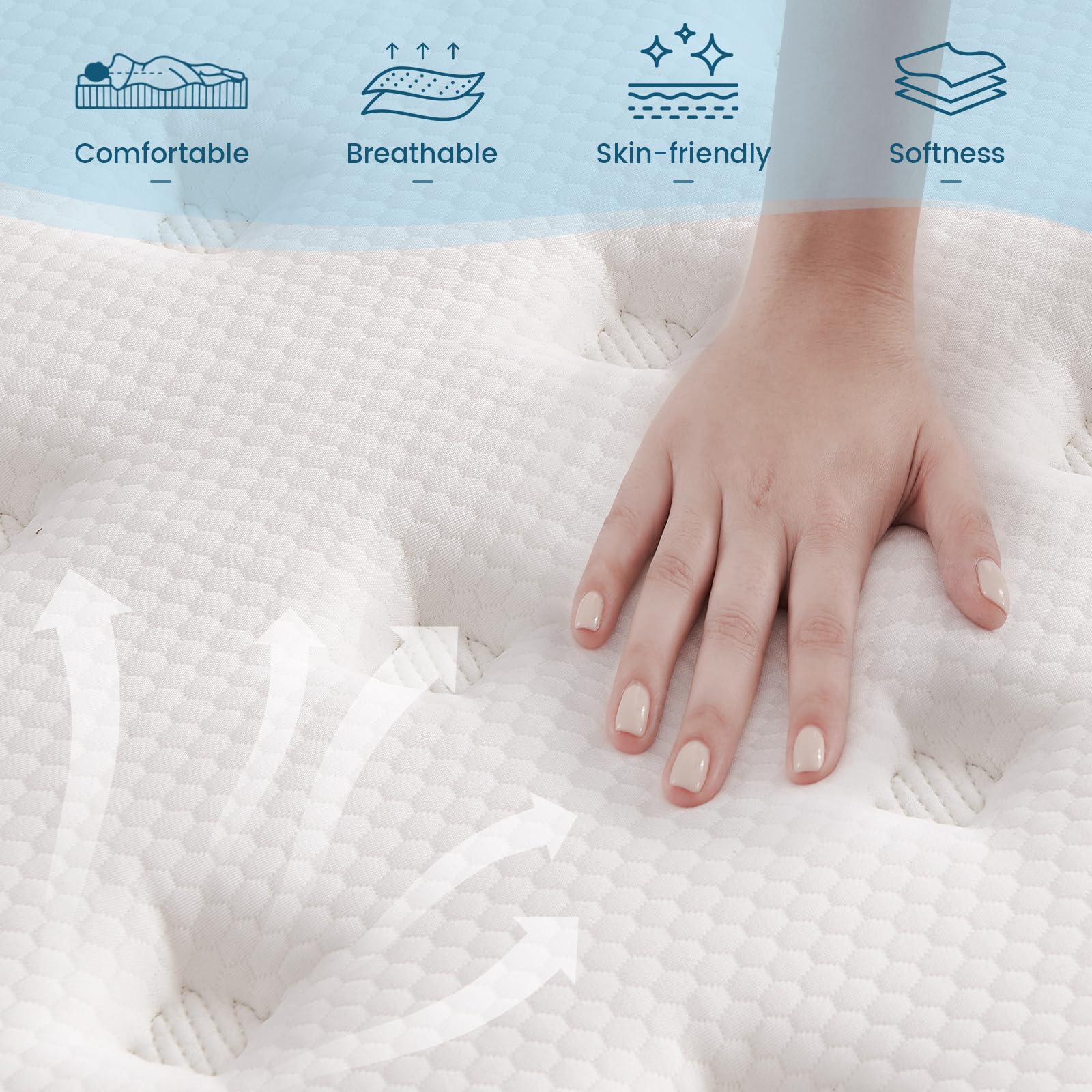 Vantto Queen Mattress, 10 inch Hybrid Memory Foam Mattress in a Box Full, Pocket Spring Mattress for Motion Isolation, Pressure Relief, Silent Sleep, CertiPUR-US