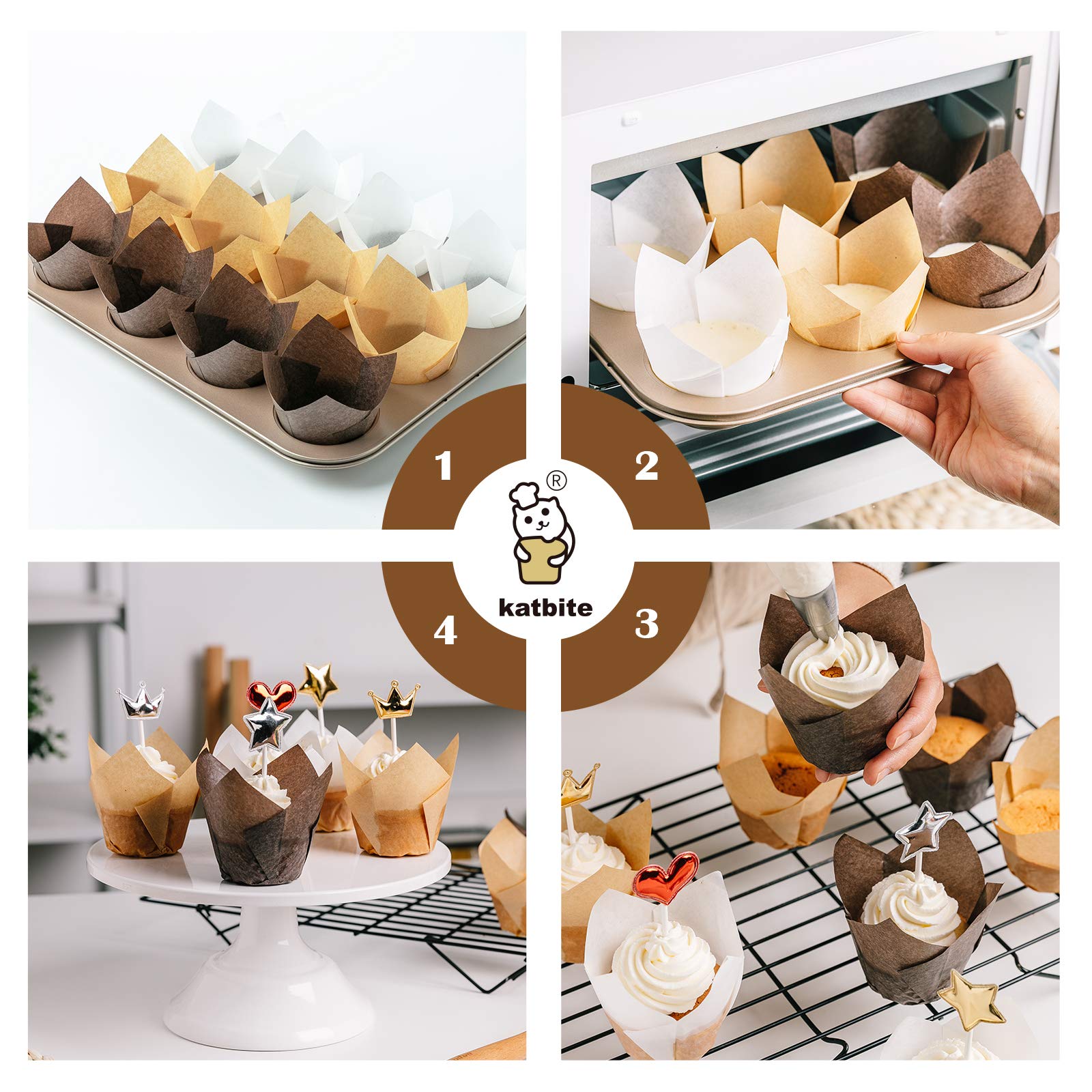Katbite Tulip Cupcake Liners 200PCS Multicolor and Coffee & Muffin Baking Cupcake Liners Holders Baking Cups, Cupcake Wrapper for Party, Wedding, Birthday, Cupcake Liners