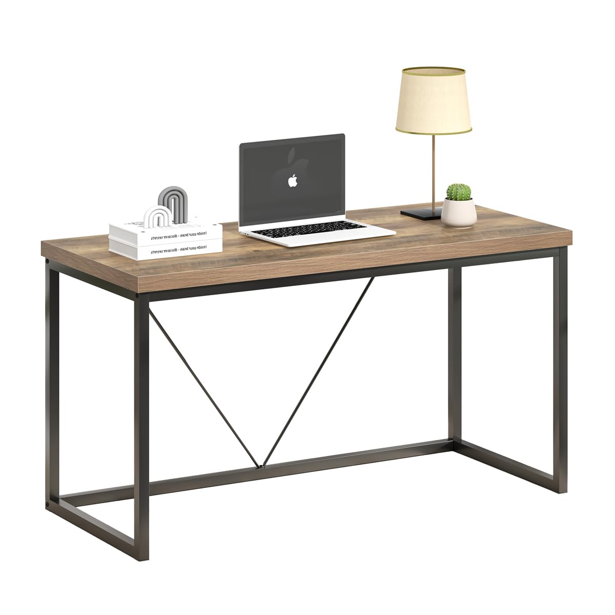 FOLUBAN Rustic Industrial Computer Desk,Wood and Metal Writing Desk, Vintage PC Table for Home Office, Oak 47.2 inch