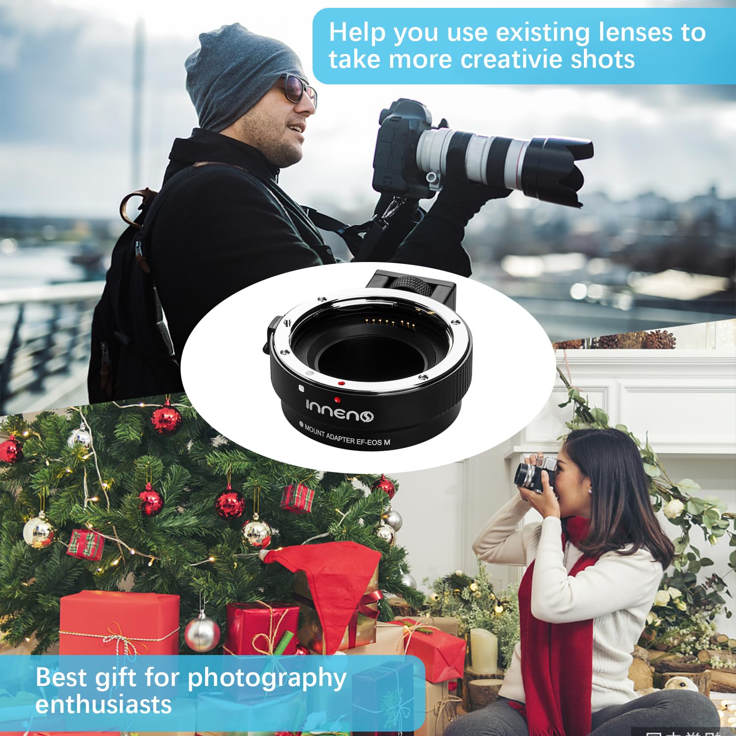 Donwell EF-EOS M Auto-Focus Mount Lens Adapter, EF/EF-S Lens to EOS-M (EF-M Mount) Mount Converter Ring with Removable Tripod Mount Compatible for Canon Camera EOS M M2 M3 M5 M6 M10 M50 M100 M200