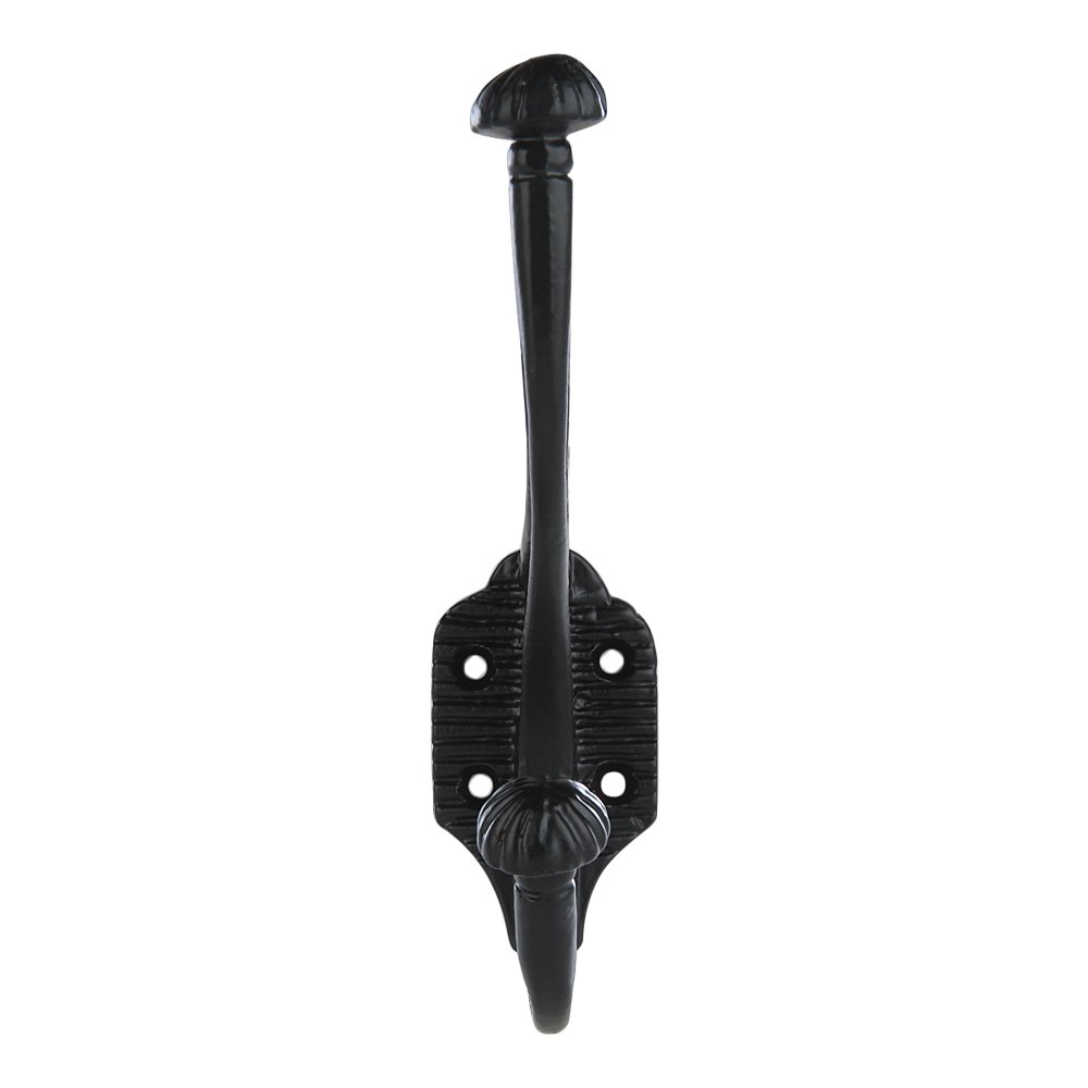 Set of 4 Heavy Duty Wall Mounted 6 Inch Double Coat Hooks in Black Powder Coat Finish Utility Solid Brass Decorative Hooks with Easy Installation Hardware