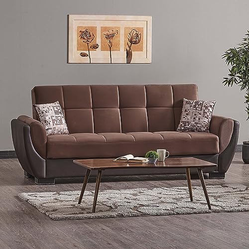 Sweet Home Stores AIR 95" Convertible Bed with Storage, Firm, Fabric, 3 Seater, Upholstered Sleeper Sofa Couch, Futon for Living Room, Sofabed, Brown-107