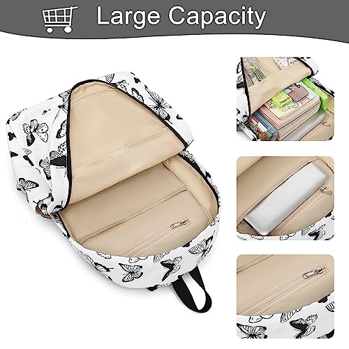 School Backpack Teen Girls Lightweight College Waterproof School Laptop Casual Backpack (Black Butterfly)