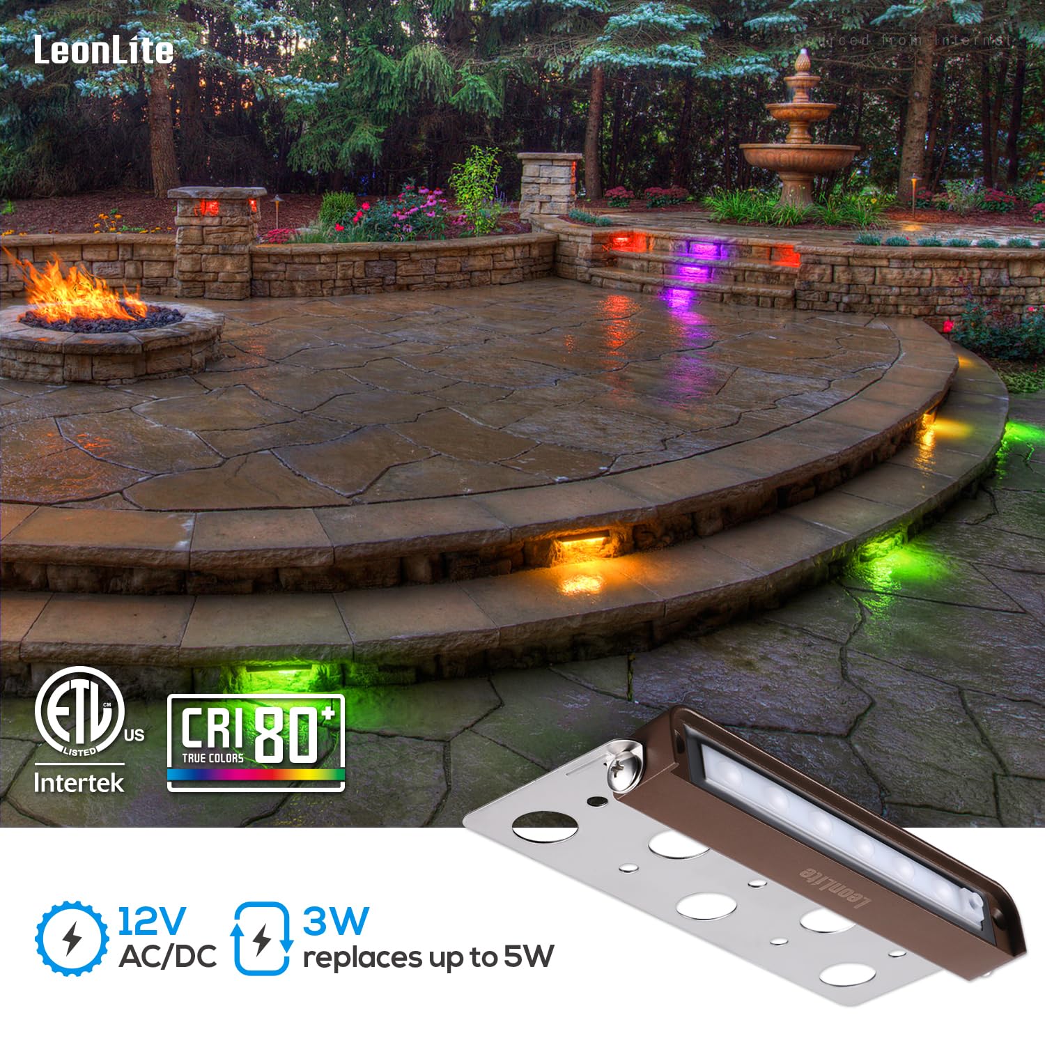 LEONLITE 8-Pack 7 Inch 3W RGB LED Hardscape Lighting, Retaining Wall Lights Color Changing, LED Landscape Lights, 12V-24V AC/DC, Swivel Hardscape Paver Light, Low Voltage Step Lights, ETL Listed
