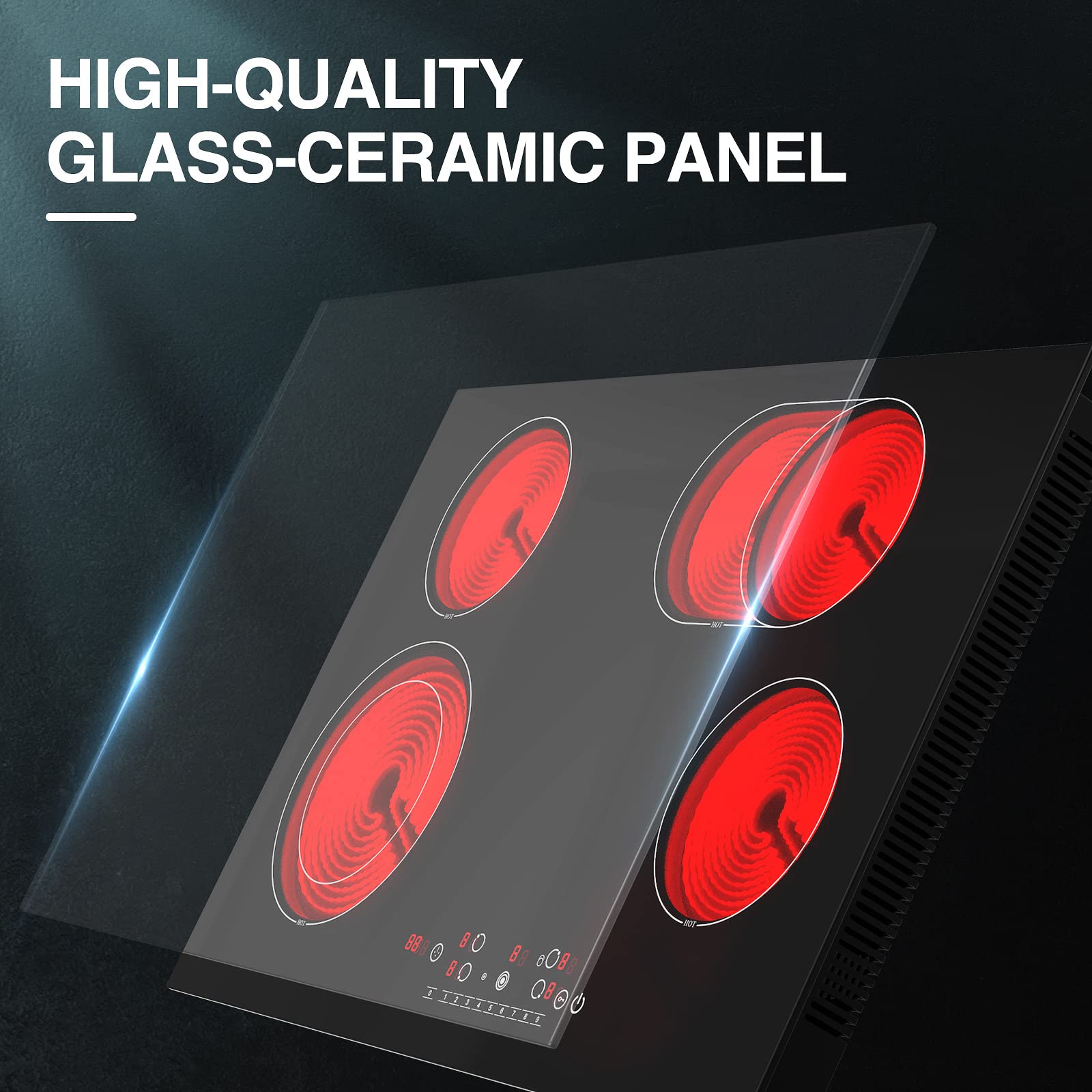Electric Cooktop 30 Inch, Built-in Radiant Electric Stove 4 Burners, 6800W Ceramic Cooktop, 9 Heating Level Overheat Protection with Touch Screen, Timer & Safety Lock