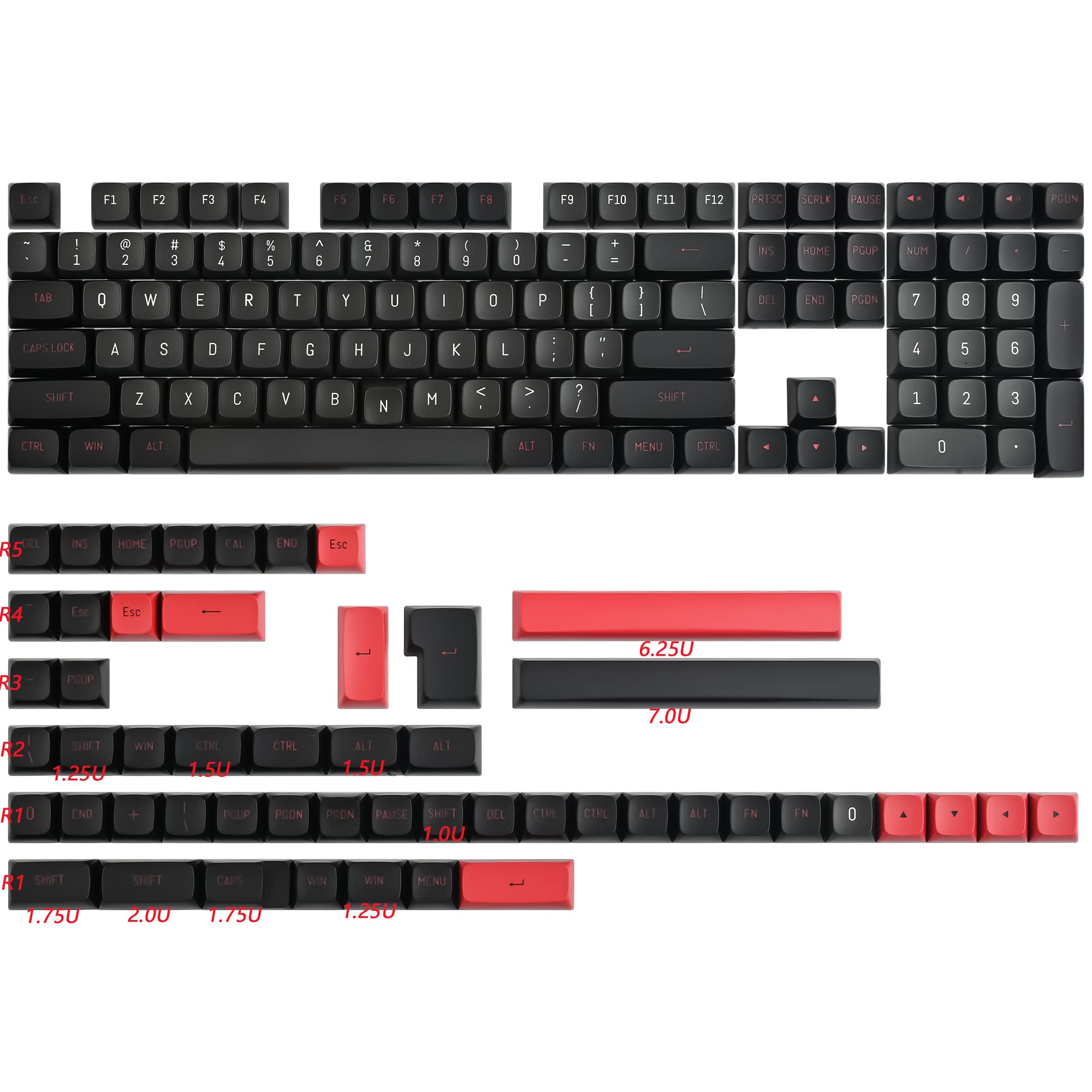 Mosptnspg 160 Evil Dolch Full Key Cap Group, CSA Profile Custom Keycaps PBT Double Shot ANSI Layout Keyboard for Cherry/Gatron MX Switches Mechanical Gaming Keyboards(Durge Black)