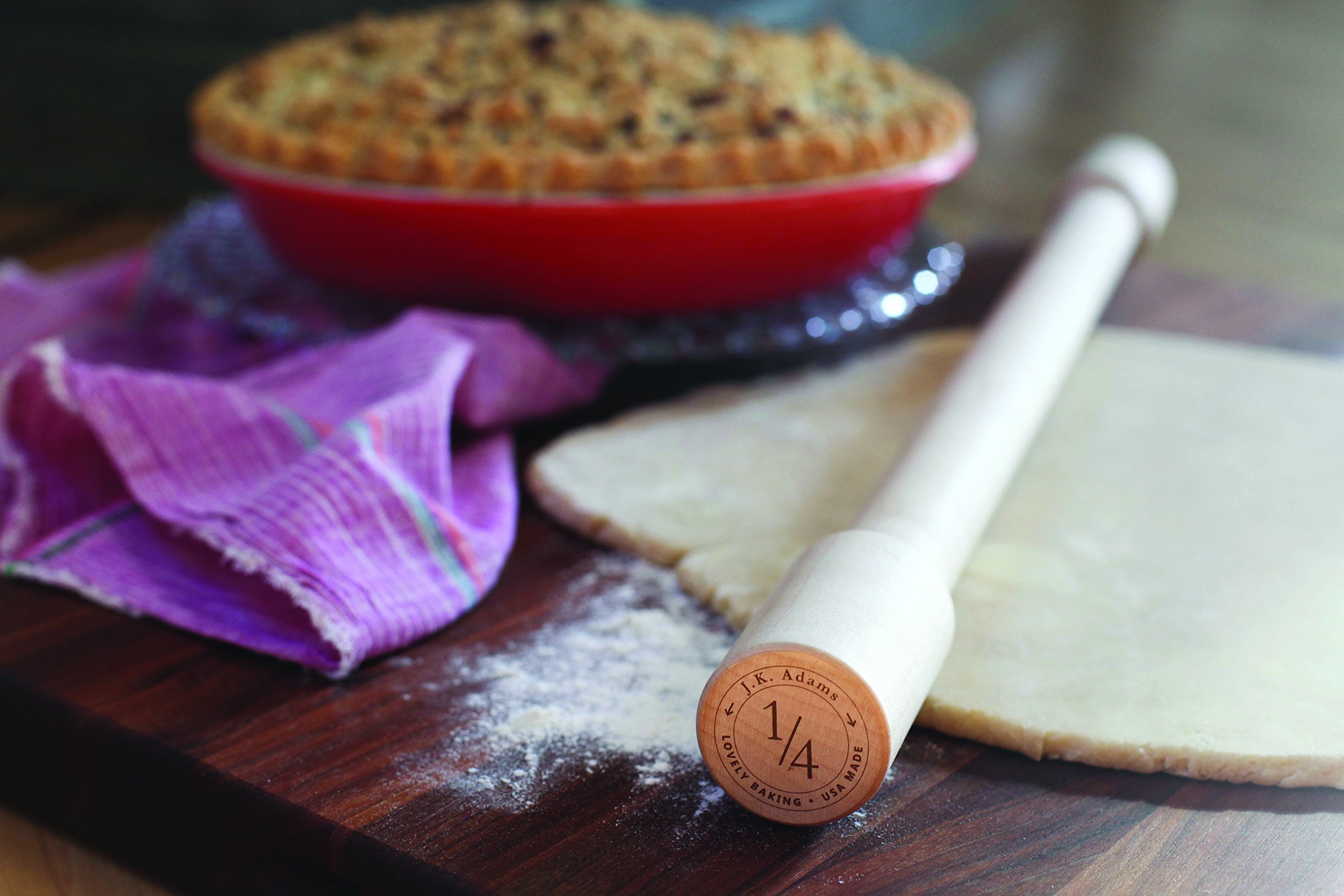 J.K. Adams Lovely Maple Wood Rolling Pin, 24-inches by 1-3/4-inches by 1/4-inches, Off-White