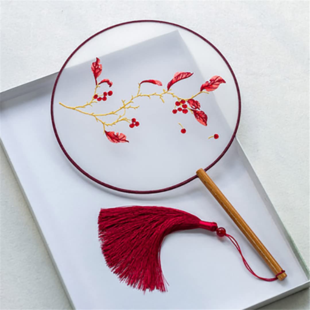 Lmtossey Traditional Chinese Double-Sided Pattern Hand Held Circular Fan, China Han Ancient Dance Hanfu Cheongsam Embroidery Round Fan