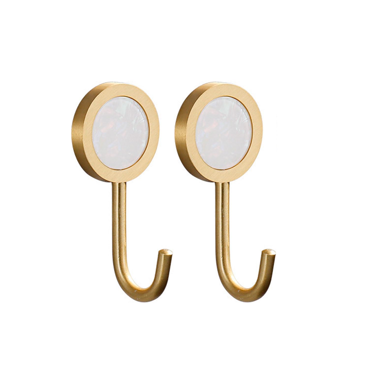 Sveudvdis 2 Pack Adhesive Hooks, Brass Wall Hooks, Bath Towel Hook for Wall Decorative, Self Adhesive Hooks Wall Hangers Without Nails for Entryway Kitchen Bathrooms Door (White)