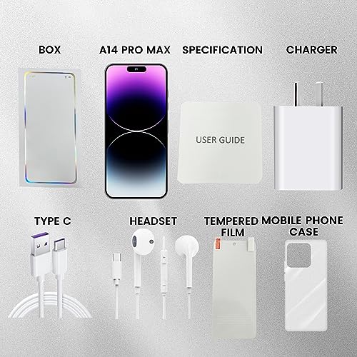 WV LeisureMaster A14pro Max Unlocked Phone, 6+256GB Android 13.0 Smartphone, 6.82-inch HD Screen, Dual SIM, Dual Standby, 6000 mAh Battery, 64MP Camera, 2796 * 1290 Resolution 5g Phone（White）