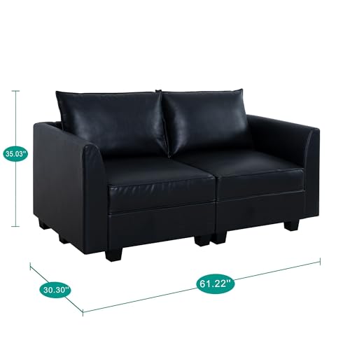 Naomi Home Elizabeth Modern Modular DIY Collection - Linen Armchair with Sturdy Wooden Frame (Sofa Set, Black/Air Leather)