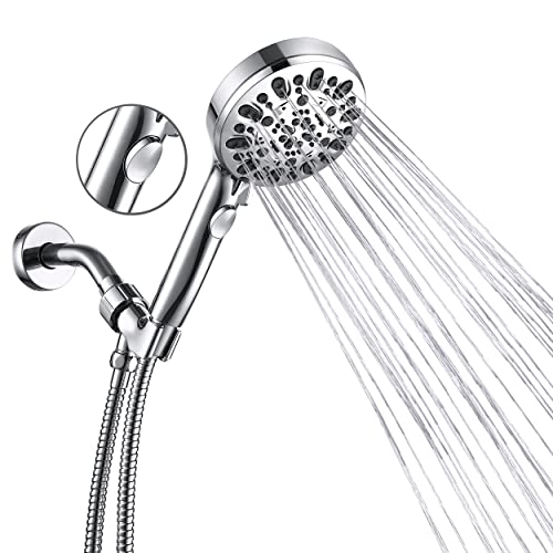 Iopsk Shower Head with Handheld Set 7 Spray High Pressure Detachable Shower Heads with Extra 60" Long Stainless Steel Hose and Adjustable Bracket-Chrome Finish Hand Held Showerhead with On/Off Switch