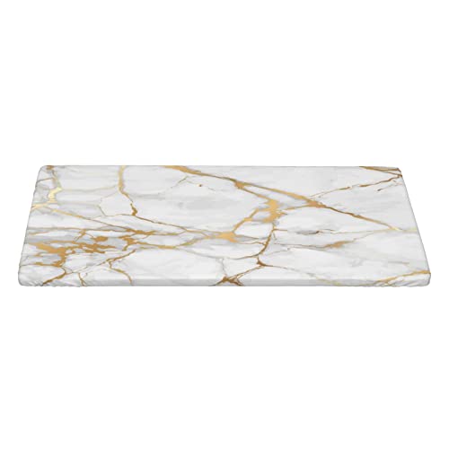 mutakin Marble White Rectangle Tablecloth Reusable Elastic Edge Table Cover Waterproof for Patio Dining Decoration 60" L X 30" W