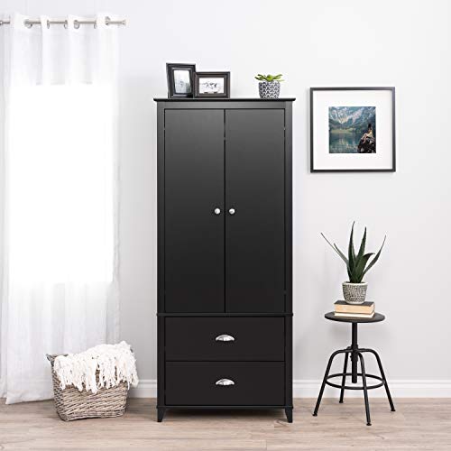 Prepac Yaletown Traditional Wardrobe Closet with Drawers and 2 Doors, Stylish 2-Door Armoire Portable Closet 21" D x 31.5" W x 72" H, Black, BABH-1205-2K