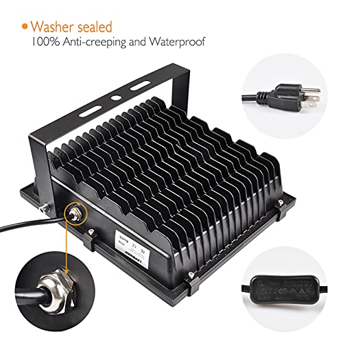 LEPOWER 100W LED Flood Light Outdoor, Plug in Exterior Work Light, 500W Halogen Bulb Equivalent, IP66 Waterproof, 8000LM, 6000K, Outdoor Floodlight Fixture for Backyard, Garden, Garage, Playground