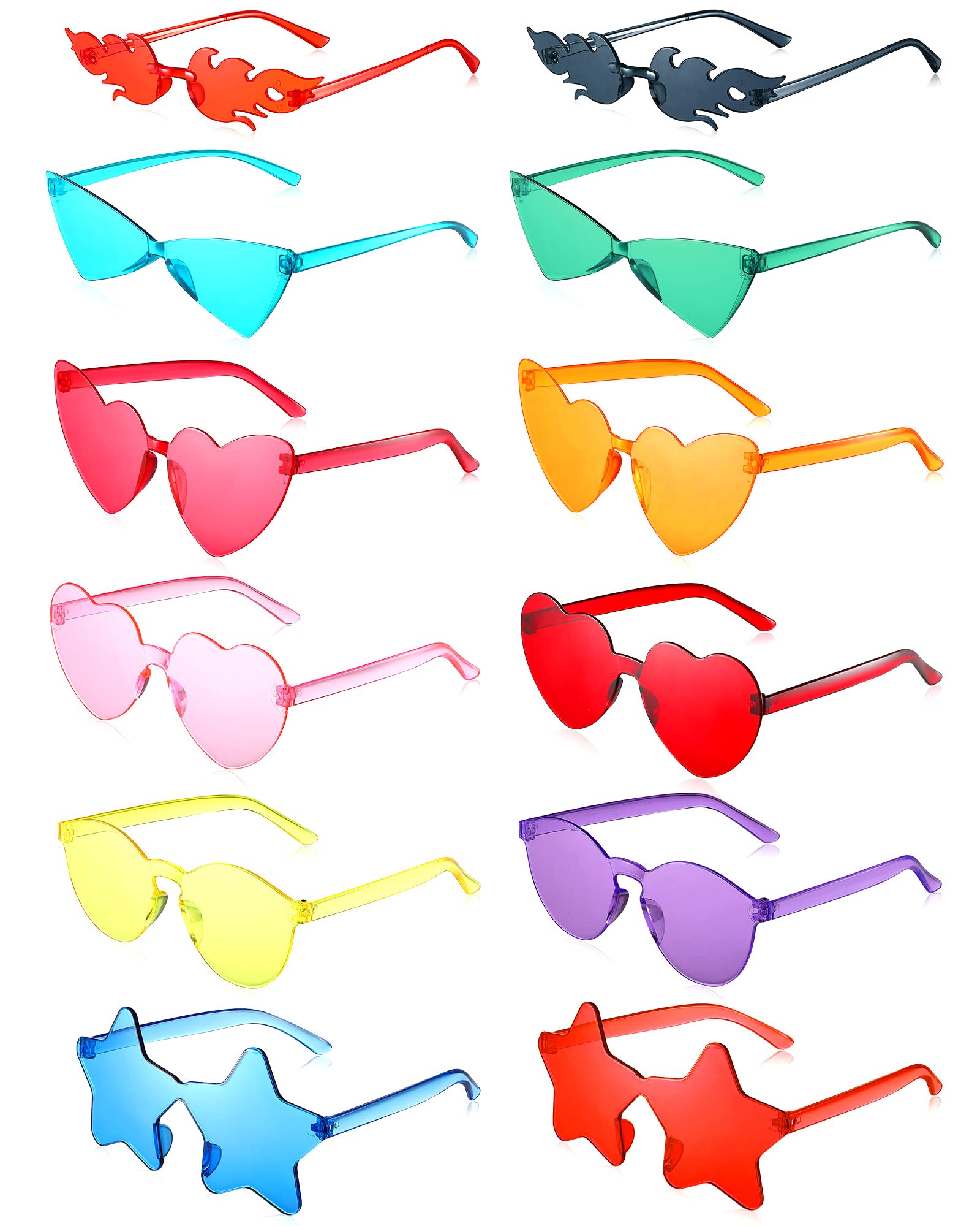 Kanayu 12 Pcs Mixed Style Rimless Sunglasses Retro Party Favors Eyewear for Bachelor Party Photoshoot Costume Accessories (Colorful)