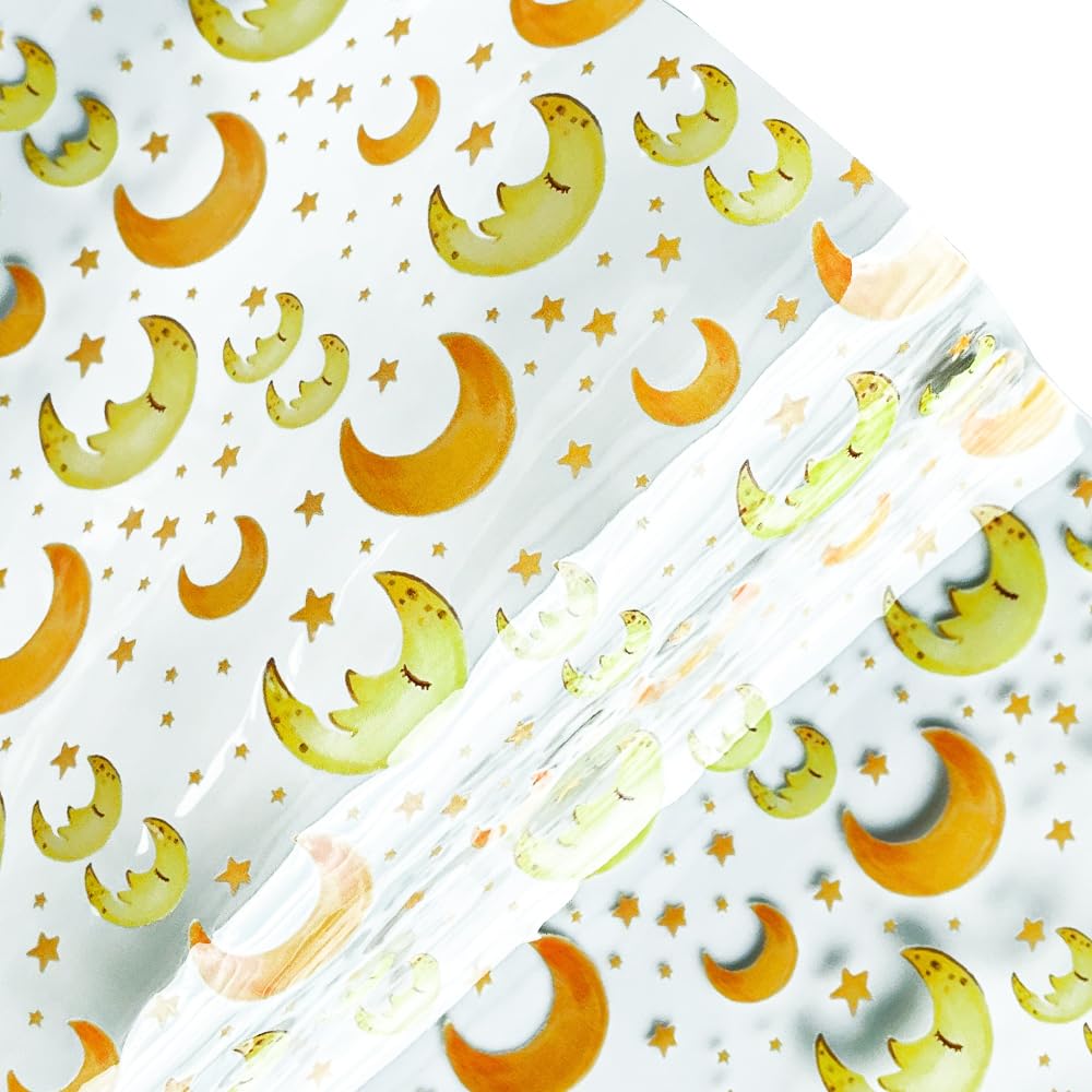 ONEART | Simple Moon and Star Vinyl Leather 12" x 54" Transparent PVC Printed Leather for Bows, Earrings, Cosmetic Bags