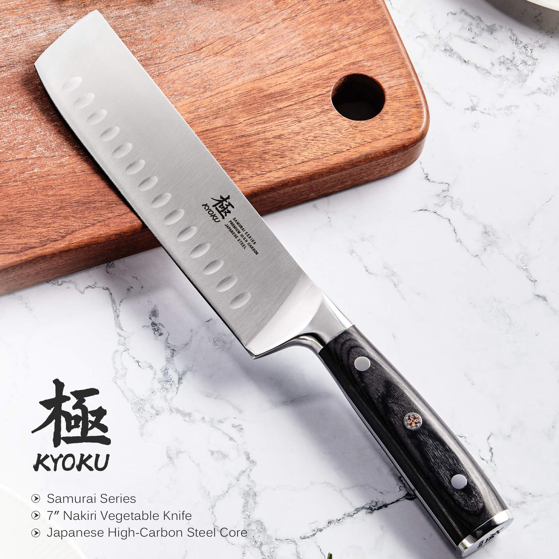 KYOKU Samurai Series Chef Knife + Nakiri Knife + Professional Chef Knife Roll Bag Black