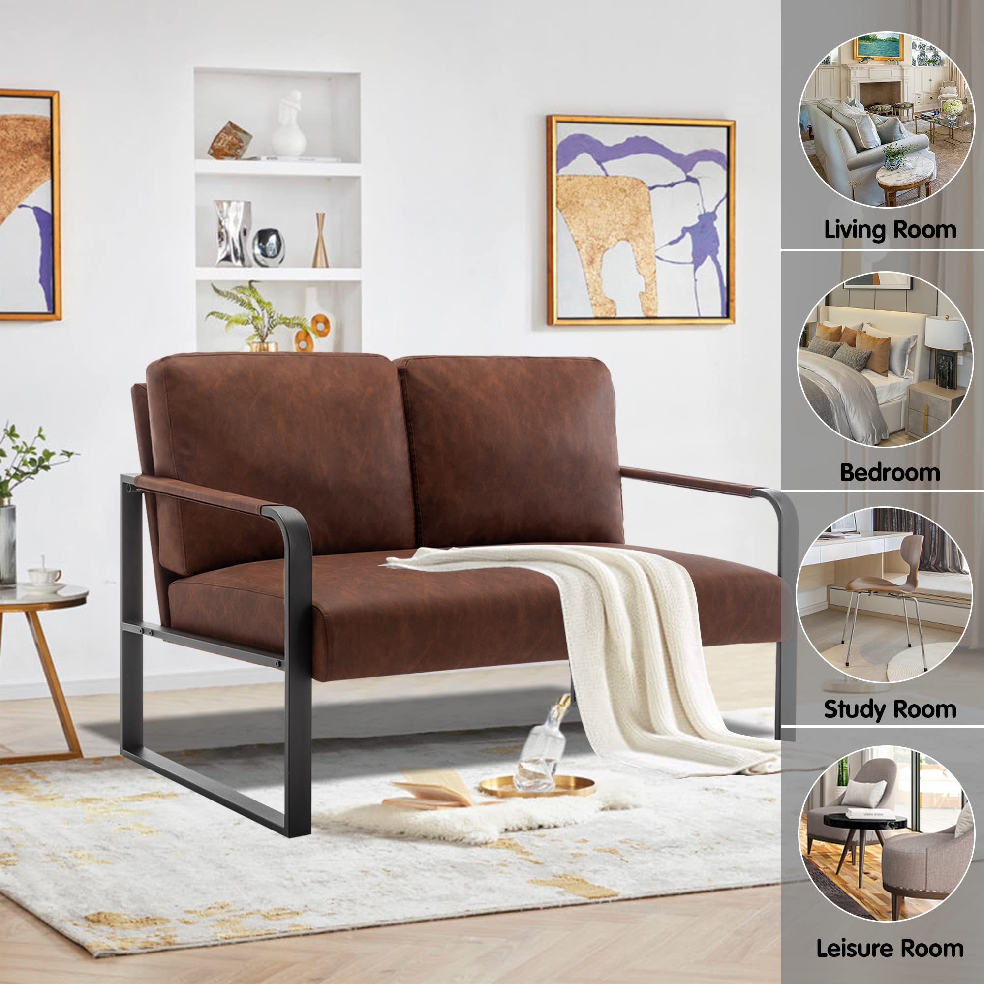 HAOBO Home Loveseat Couch Bench Settee for Living Room, Upholstered Small Sofa Couch PU Leather Banquette Lounge Bench for Dining Room Bedroom Funiture