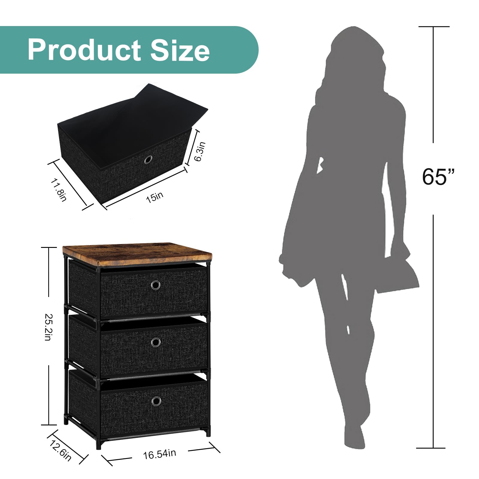 VASICAR Nightstand with 4 Drawers, Clothes Storage Organizer, Small Fabric Dresser for Bedroom, Closet, Entryway, Hallway, Nursery, Dorm