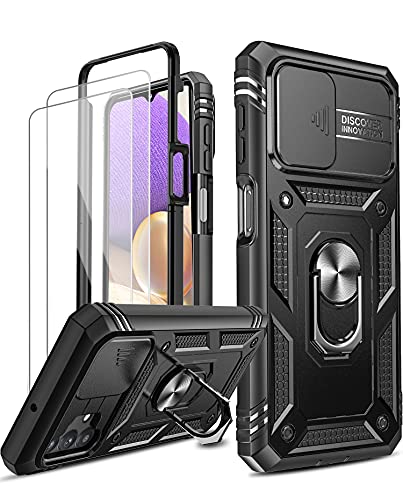 LeYi for Samsung Galaxy A32 5G Case: A32 5G Case with Slide Camera Cover + [2 Packs] Tempered Glass Screen Protector, 360 Full Body Military-Grade Case with Kickstand for A32 5G[Not Fit 4G], Black