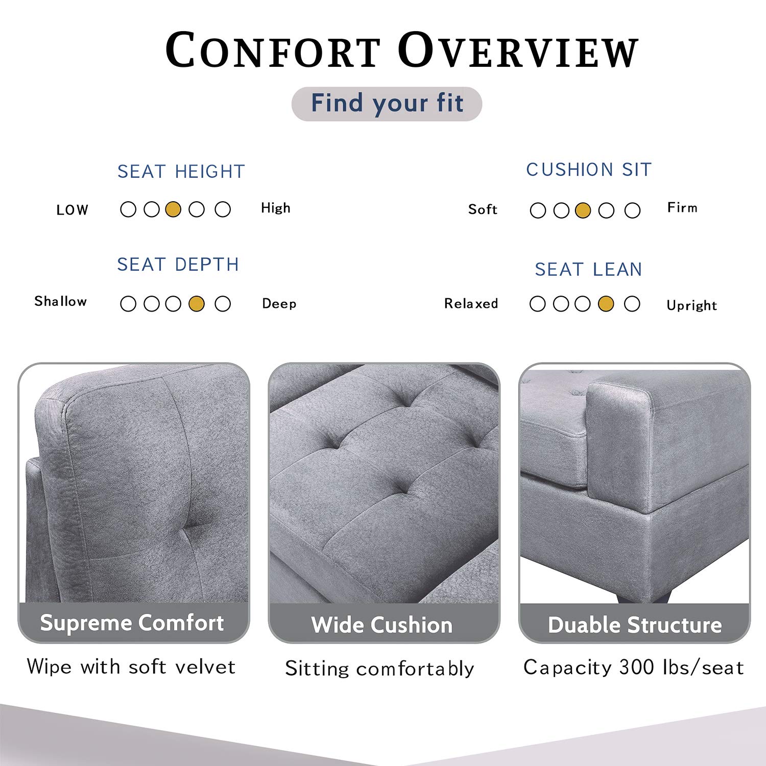 P PURLOVE Sectional Sofa, Modern 7 Seats Modular Sectional Sofa with Ottoman, L Shape Polyester Sofa Corner Couch Set with 3 Pillows for Living Room, Apartment, Office (Black)