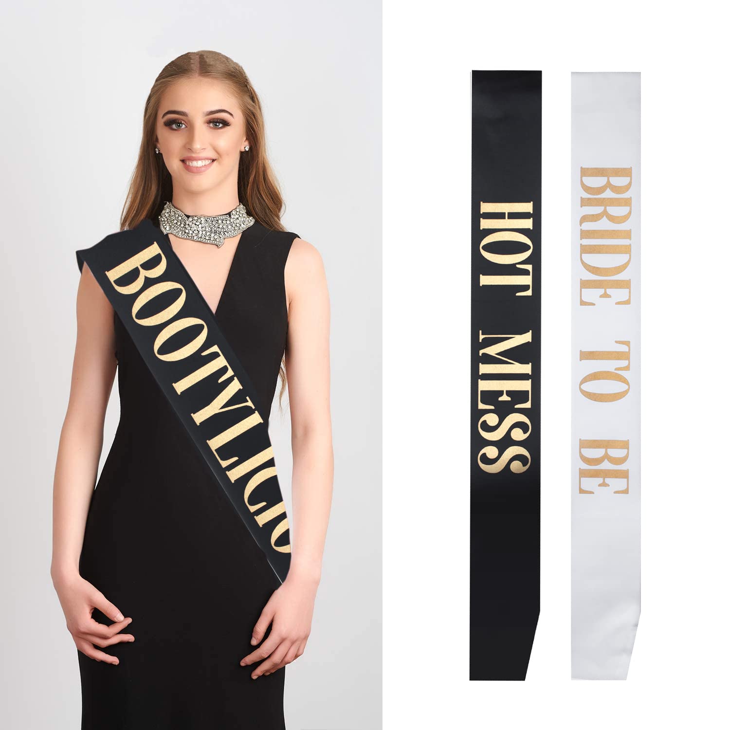 Snsowed 12 Pack- Bachelorette Party Bride To Be Sash- Unique Bride Bridesmaid Sashes for Bachelorette Party (Black, Rose Gold Letters)