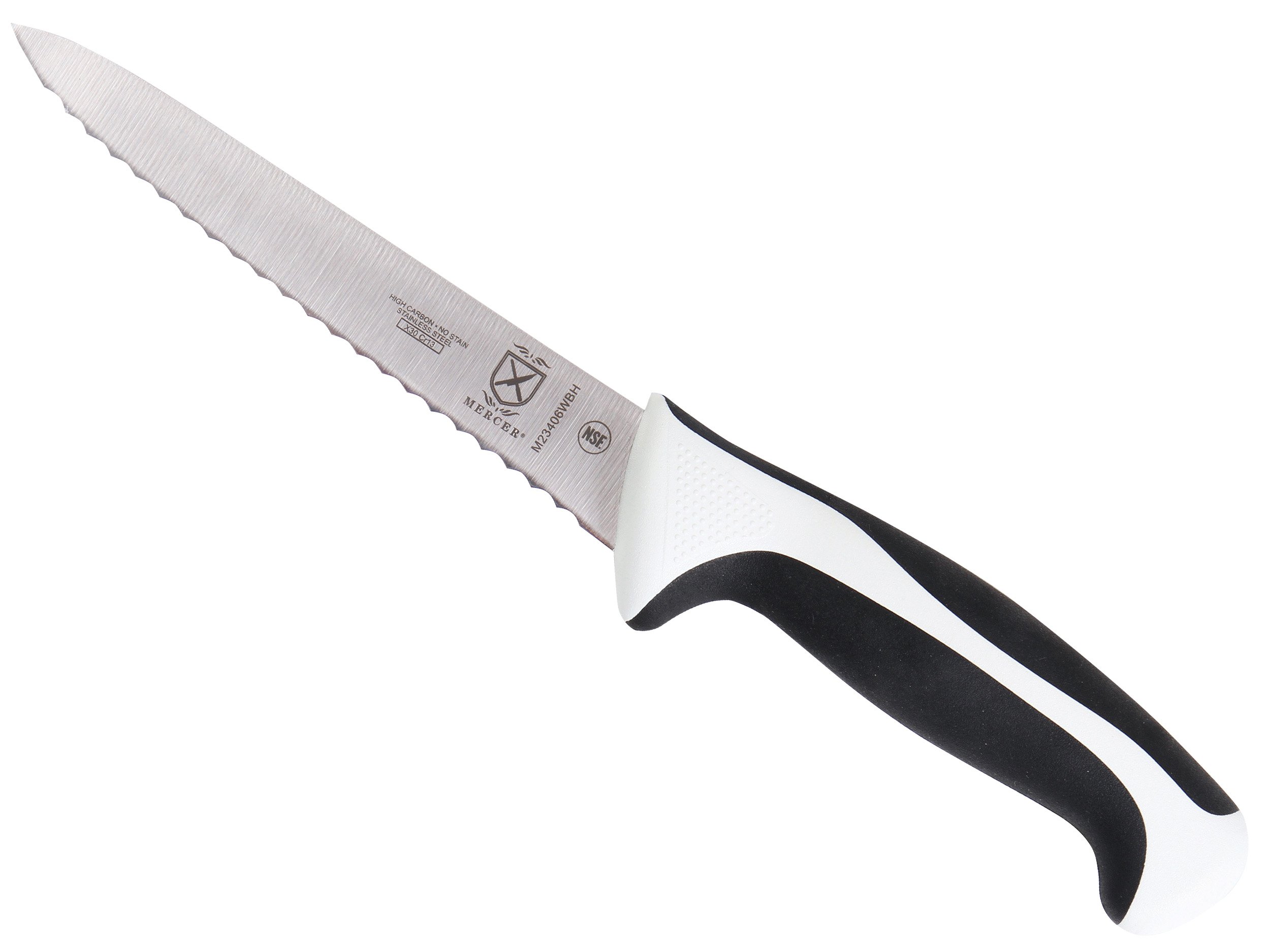 Mercer Culinary White Millennia Handle, 6" Utility Knife (Wavy Edge)
